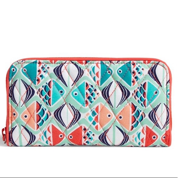 Vera Bradley | Bags | Vera Bradley Go Fish Rfid Wallet Orange Blue ...